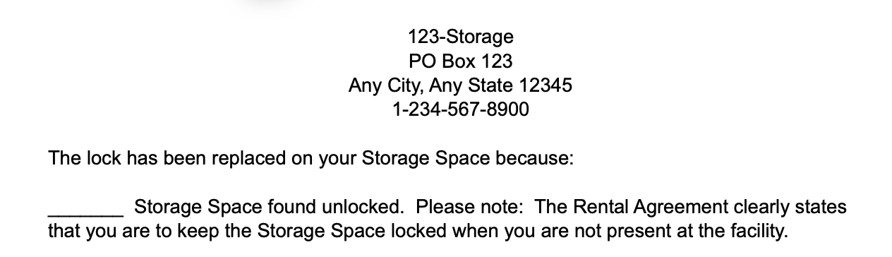 Self Storage Lock Change Notice [Free Download]