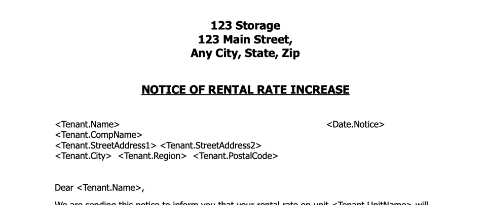 Operator Toolkit: Self Storage Rental Rate Increase Letter