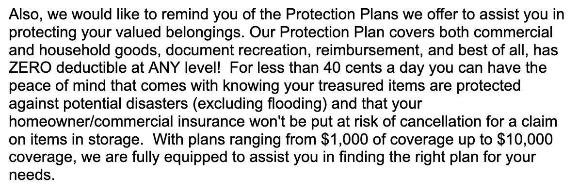 Self Storage Template: Inclement Weather Protection Plan Email